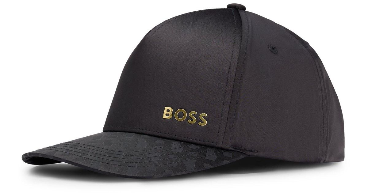 BOSS Satin Cap With Monogram-jacquard Visor in Black for Men | Lyst UK