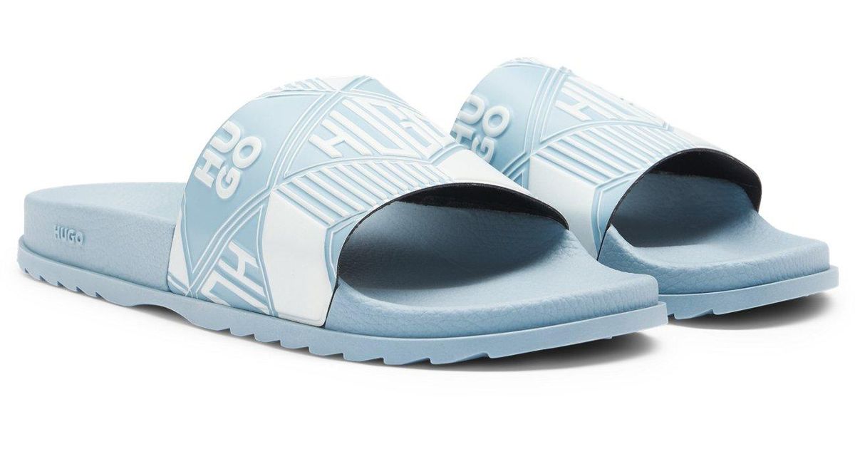 HUGO Italian-Made Slides With Mixed Logos in Blue for Men | Lyst Canada
