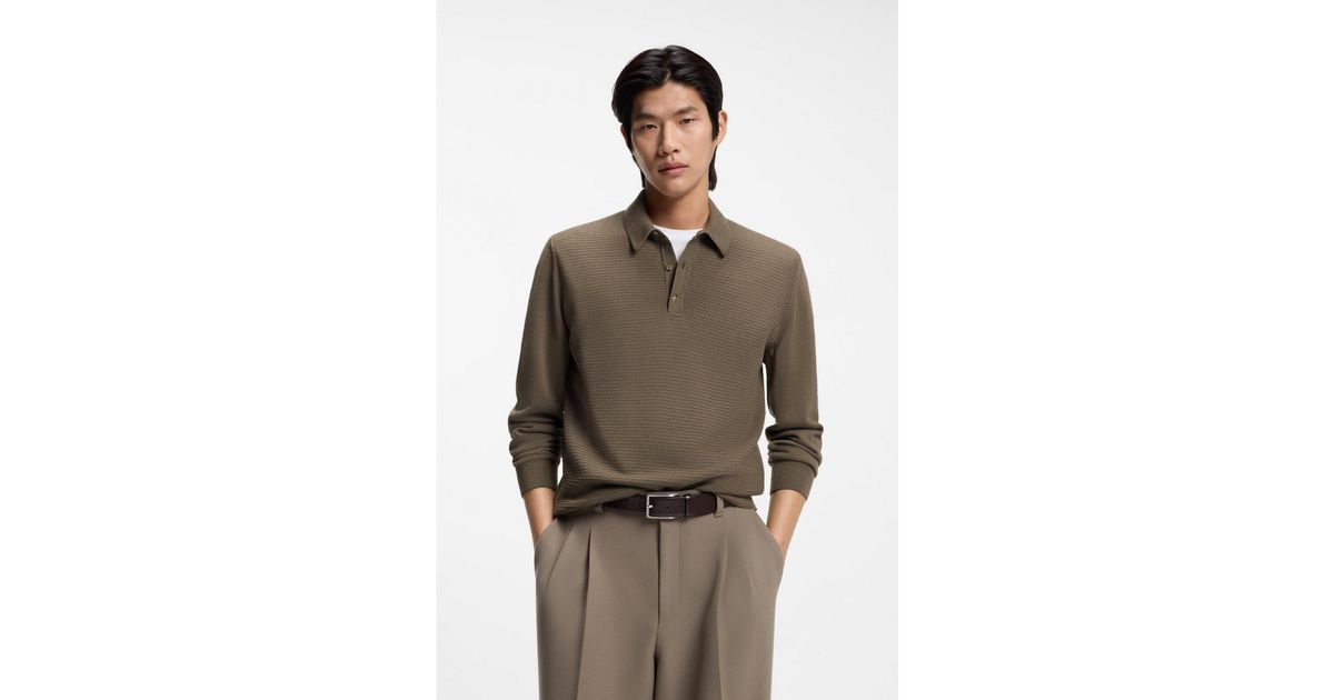 BOSS Mixed-Structure Knit Polo in Brown for Men | Lyst UK