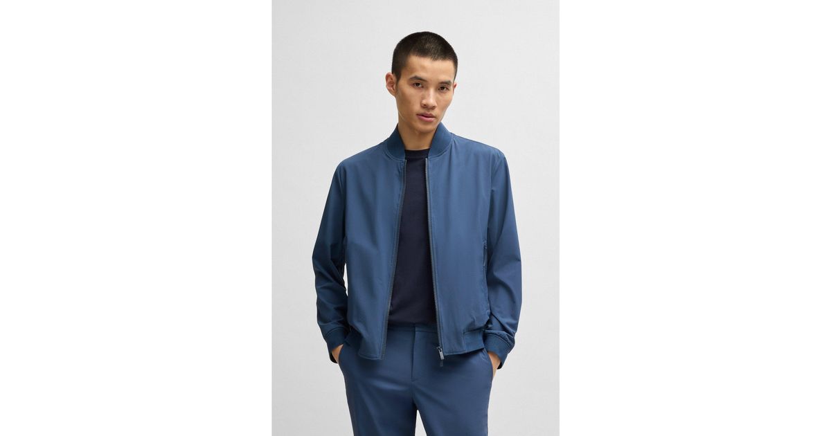 BOSS Slim-Fit Blouson Jacket With Knitted Trims in Blue for Men | Lyst UK