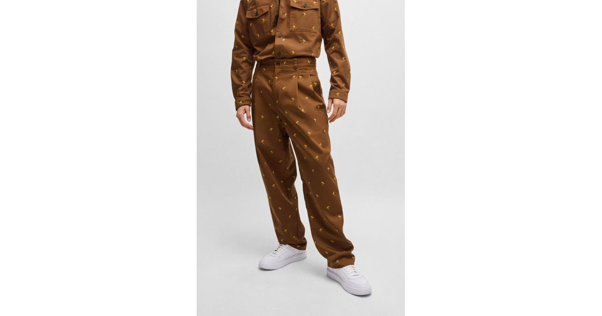 HUGO Flat-Fronted Trousers in Brown for Men | Lyst