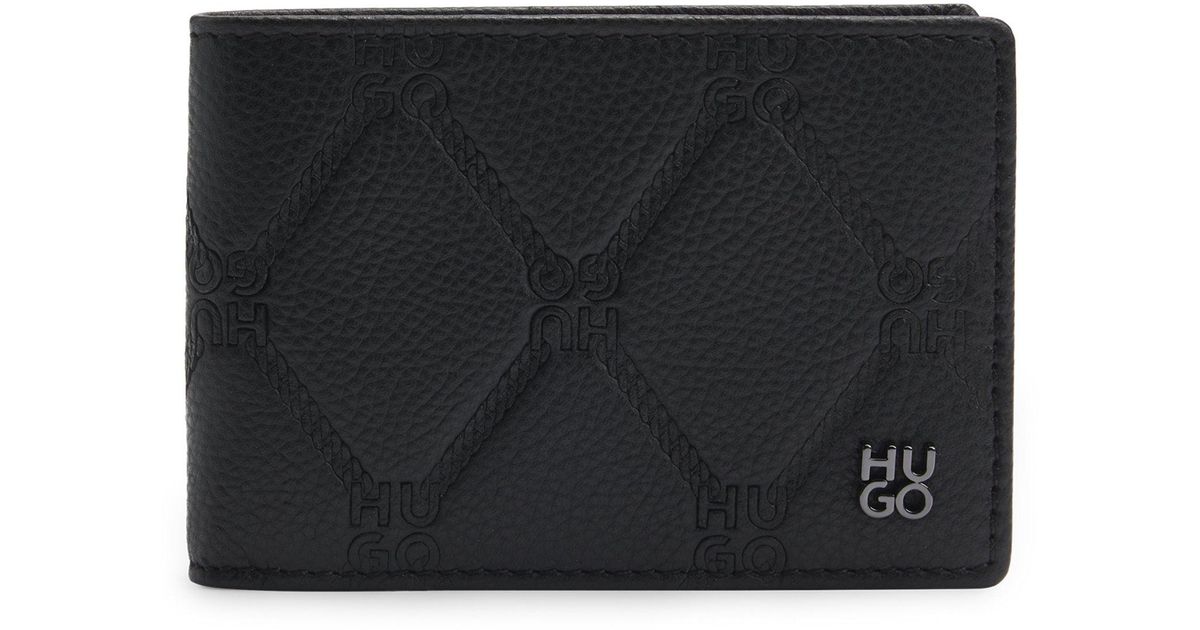 HUGO Nappa-leather Wallet With All-over Stacked Logos in Black for Men ...