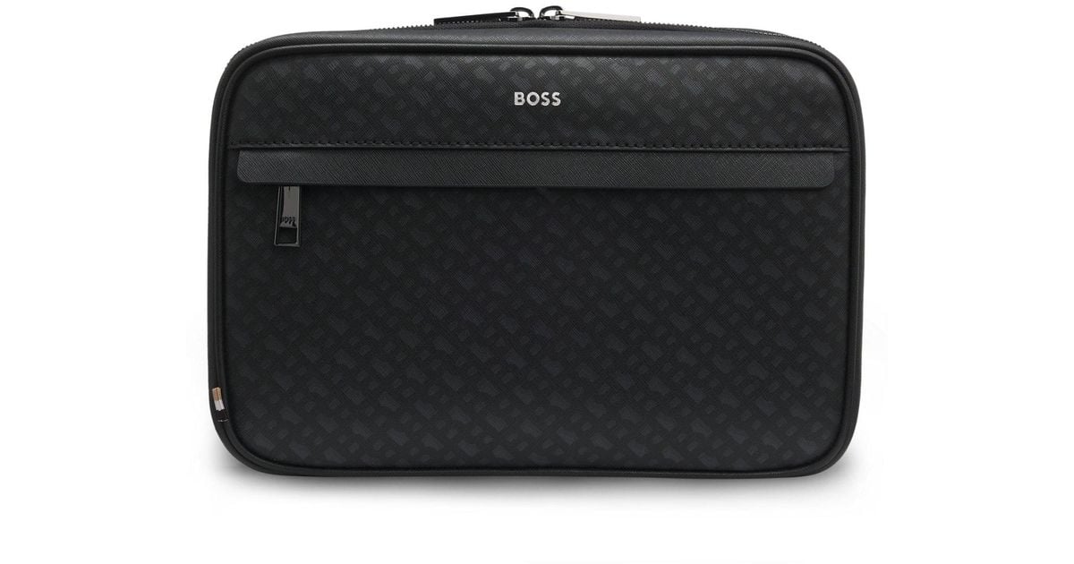 BOSS Monogram Washbag With Foil-Emed Logo in Black for Men | Lyst UK