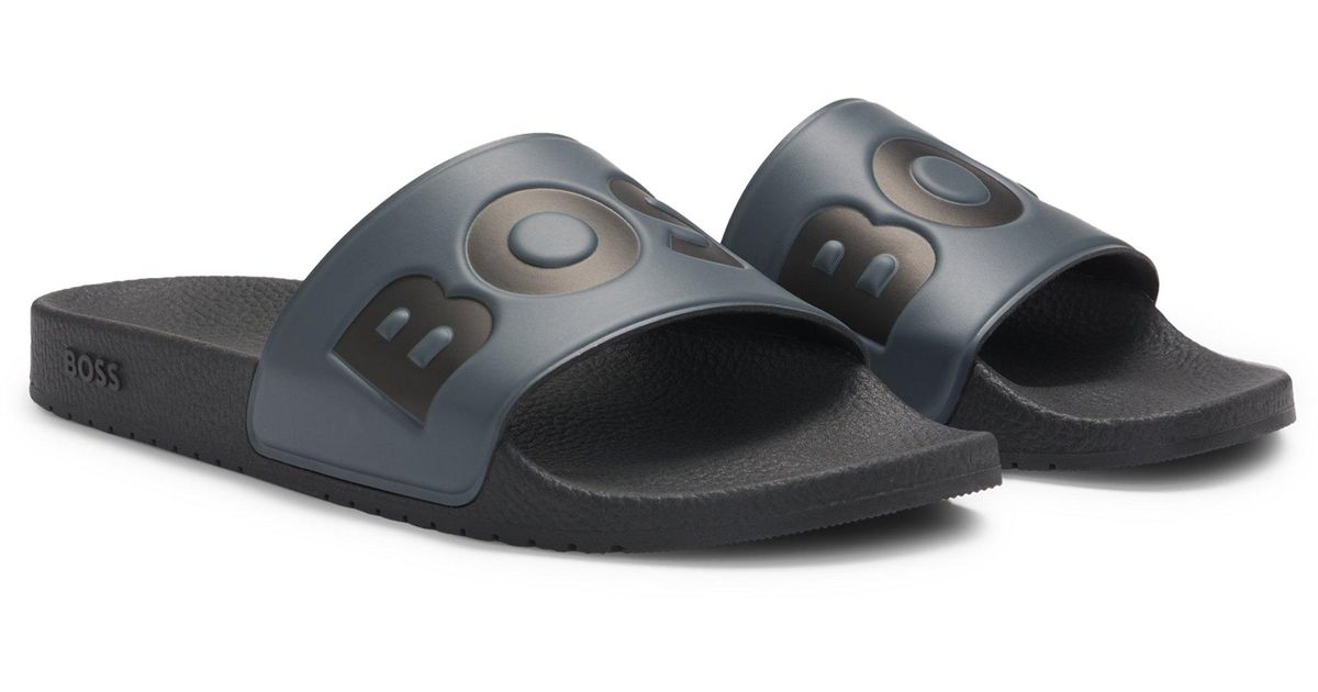 BOSS Italian-made Slides With Large Logo Detail in Black for Men | Lyst