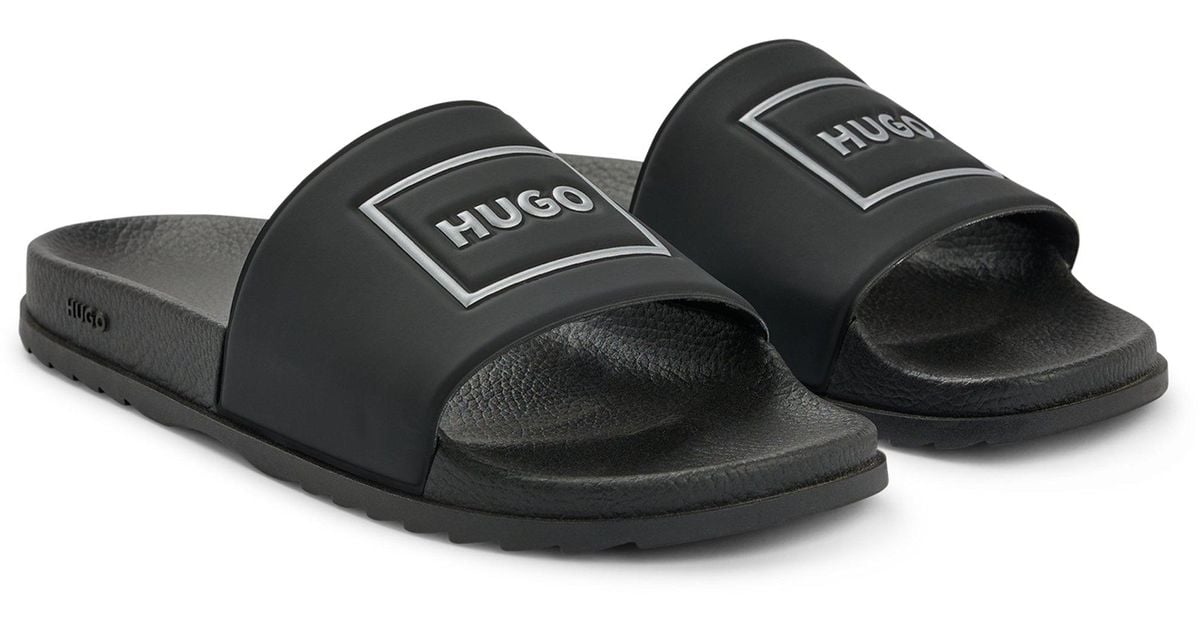 BOSS by HUGO BOSS Slippers Met Brede Band En Metallic Omrand Logo in ...