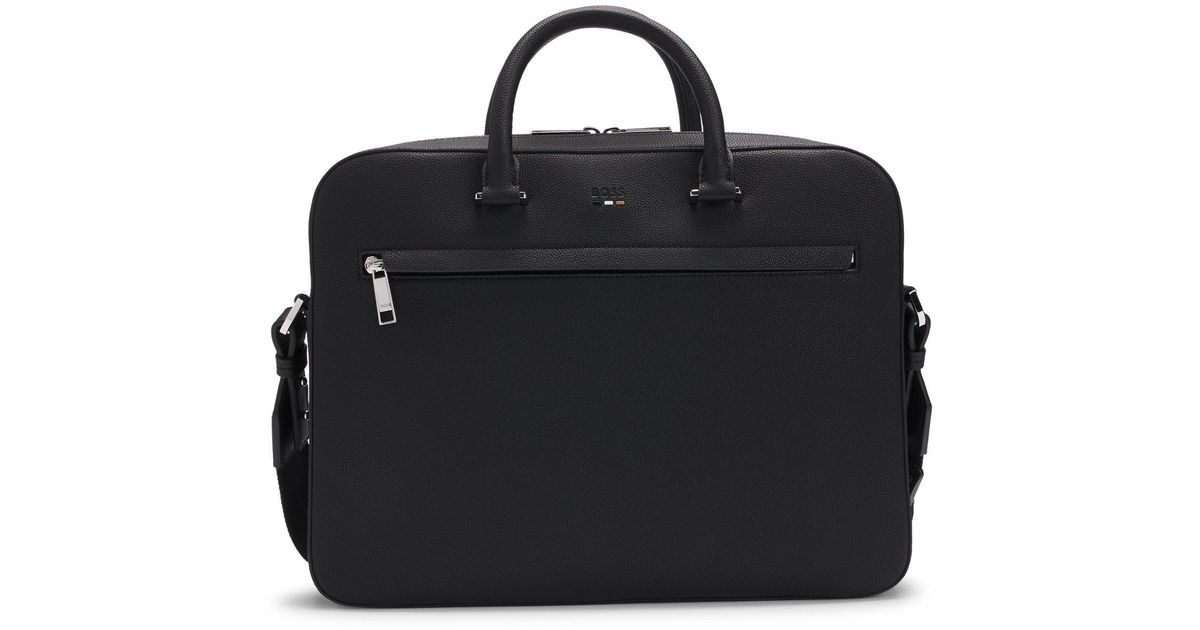 BOSS Grained Faux-Leather Document Case With Signature Trims in Black ...