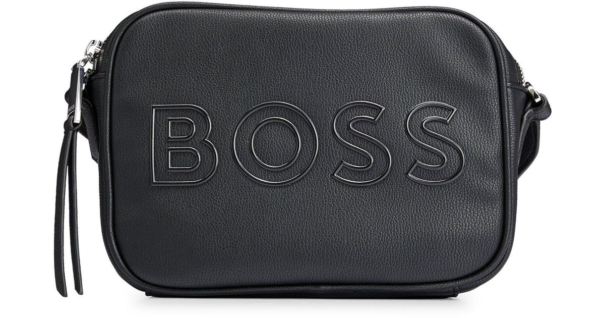BOSS Grained Faux-leather Crossbody Bag With Outline Logo in Black ...