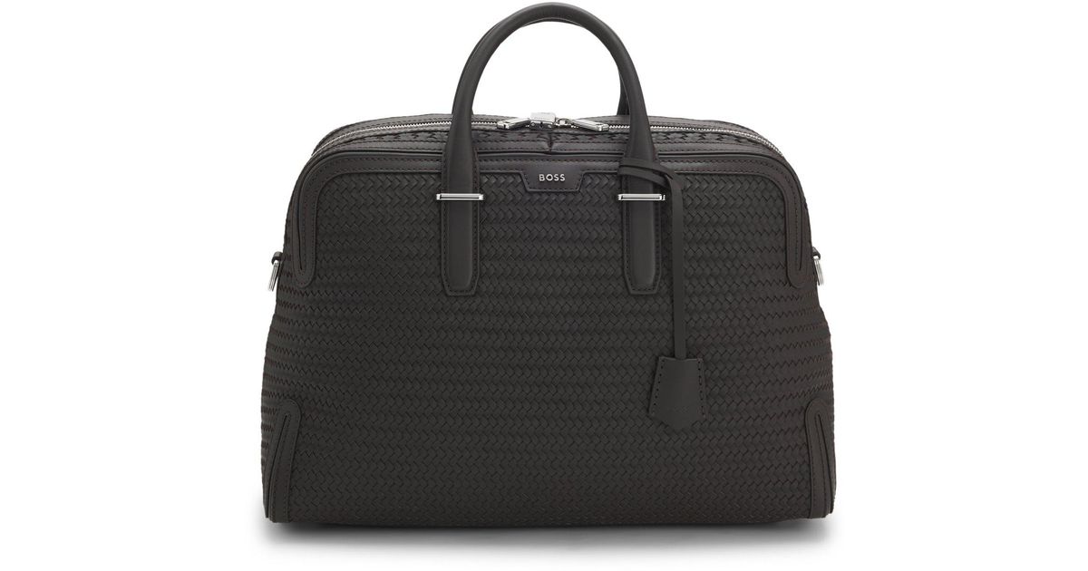 BOSS Woven-Leather Holdall With-Tone Logo in Black for Men | Lyst UK