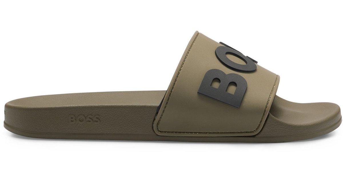 BOSS by HUGO BOSS Italian-made Slides With Raised Logo in Green for Men ...