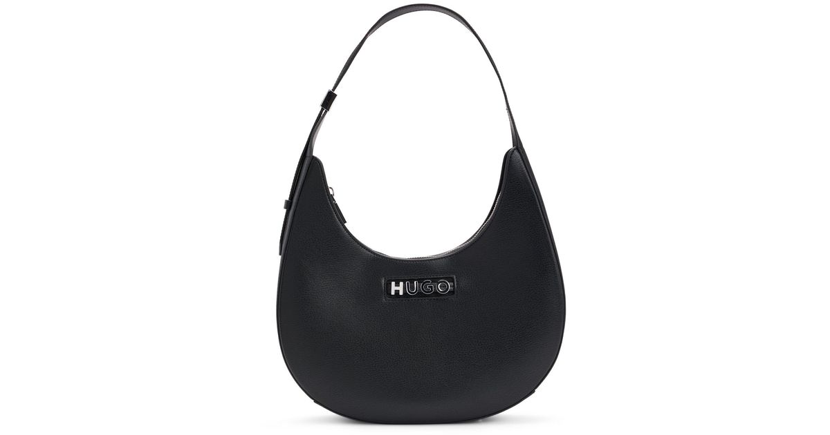 HUGO Faux-Leather Hobo Bag With Metallic Logo Lettering in Black | Lyst ...
