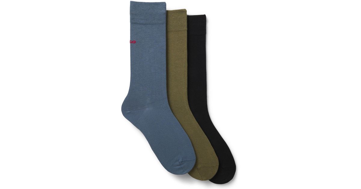 HUGO Three-Pack Of Regular-Length Socks With Logos in Blue for Men ...