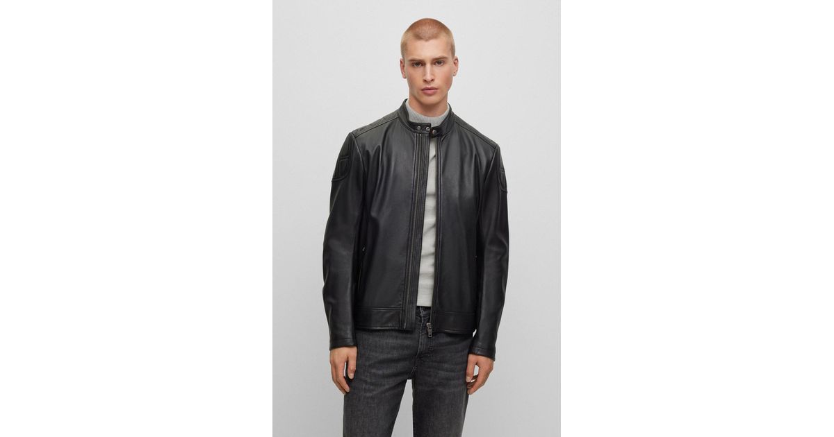 BOSS Slim-fit Biker Jacket In Leather With Padding in Black for Men ...
