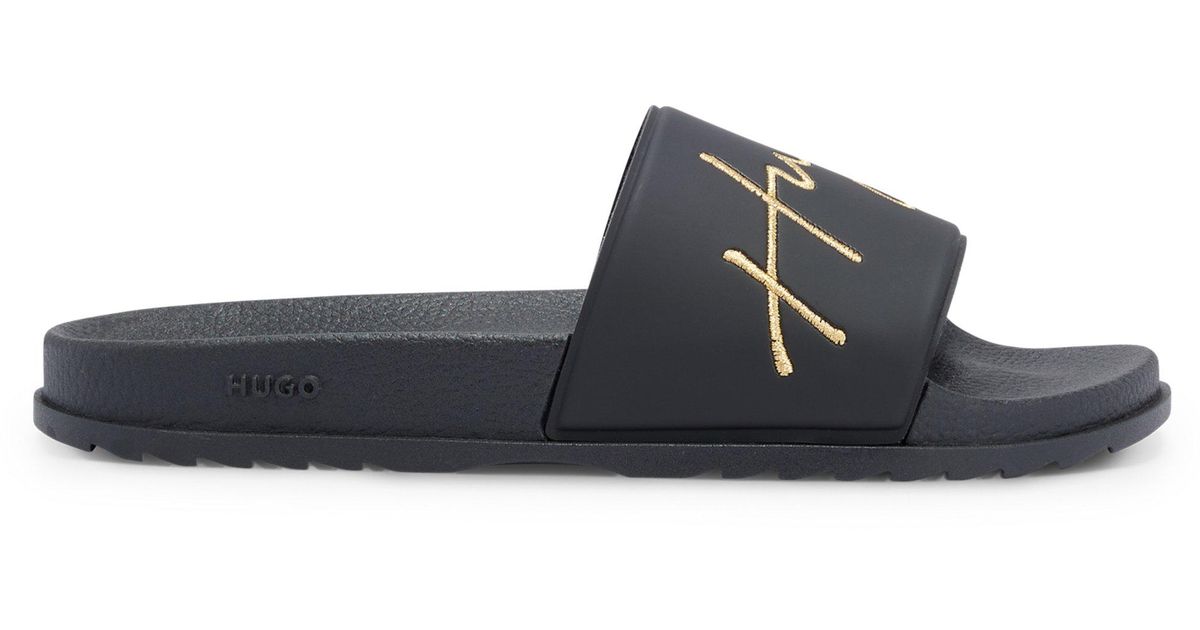 BOSS by HUGO BOSS Fully Lined Slides In Pvc With Handwritten Logo in ... BOSS by HUGO BOSS Fully Lined Slides In Pvc With Handwritten Logo in ...