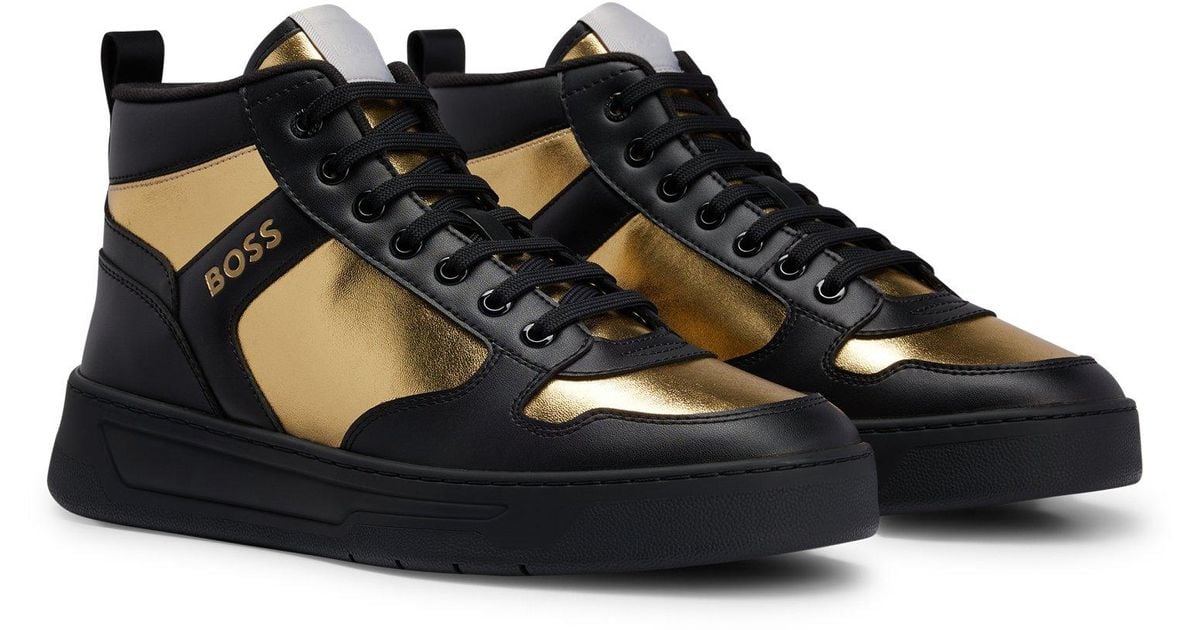BOSS Mixed-material High-top Trainers With Metallic-effect Panels in ...
