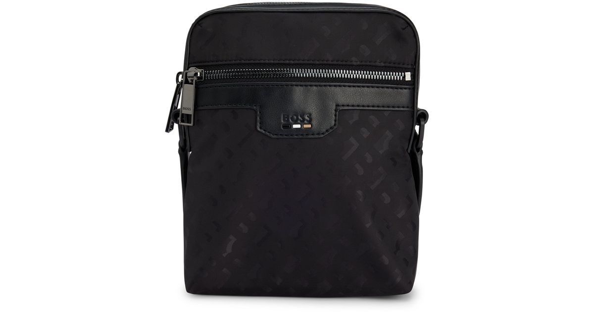 BOSS Monogram-jacquard Reporter Bag With Logo Detail in Black for Men ...