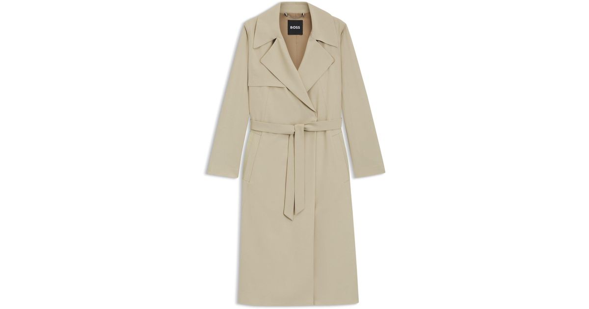BOSS Trench Coat With Fabric Belt in Natural | Lyst UK