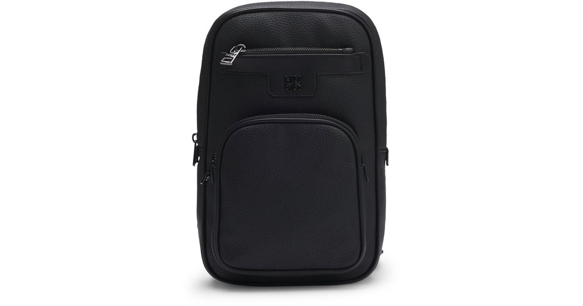 HUGO Grained Mono-Strap Backpack With Stacked Logo in Black for Men | Lyst