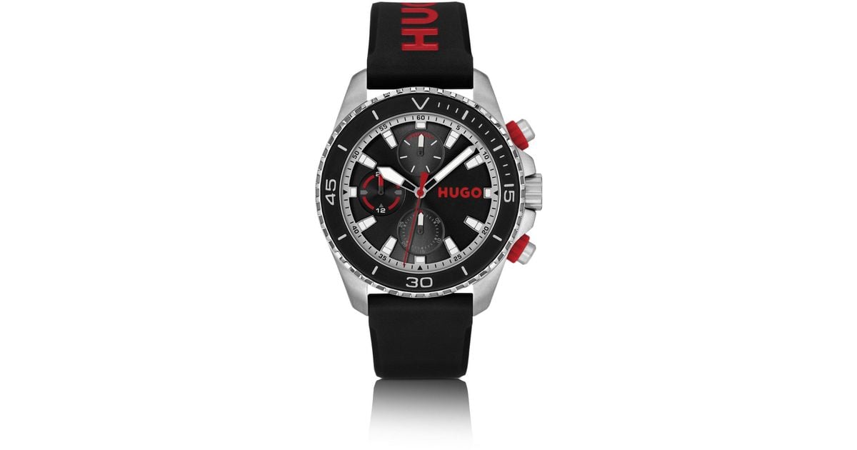 HUGO Dial Watch With Branded Silicone Strap in Black for Men | Lyst UK