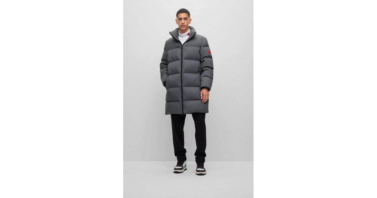 BOSS Down-filled Puffer Jacket With Red Logo Label in Grey for Men ...