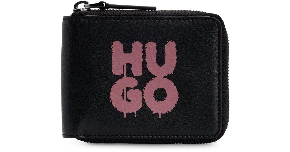 BOSS by HUGO BOSS Leather Ziparound Wallet With Graffiti-style Stacked ...