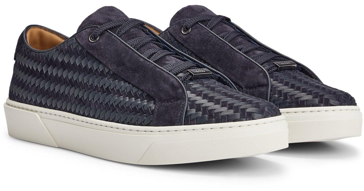 BOSS Gary Italian-Made Woven Trainers in Blue for Men | Lyst