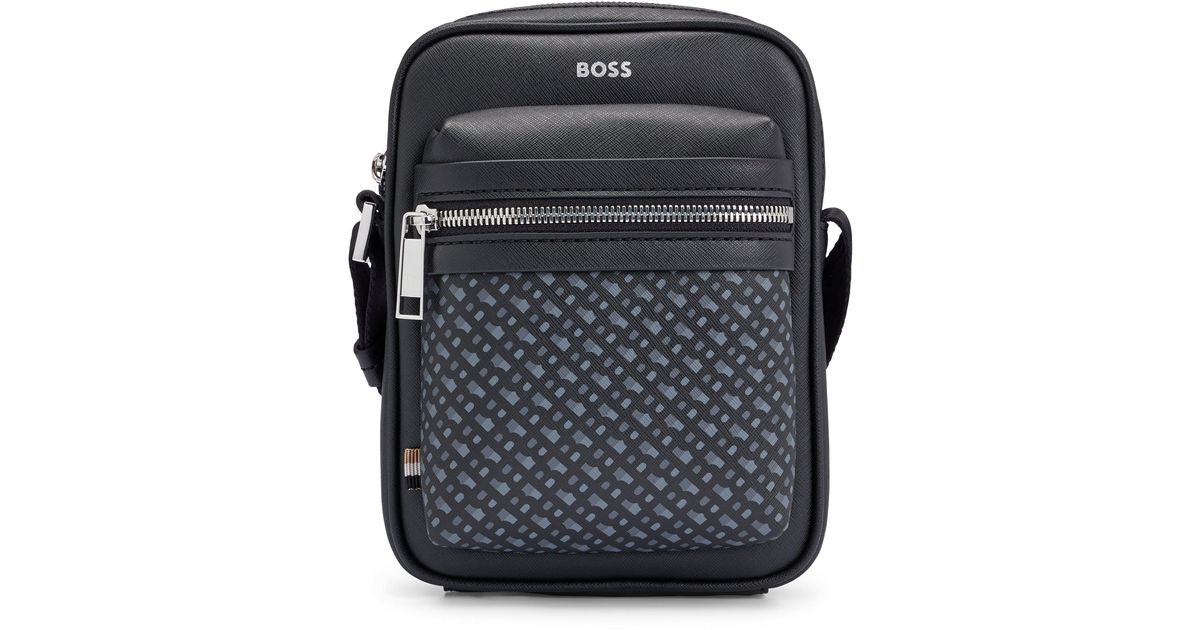 BOSS Structured Reporter Bag With Monogram Detailing in Black for Men ...