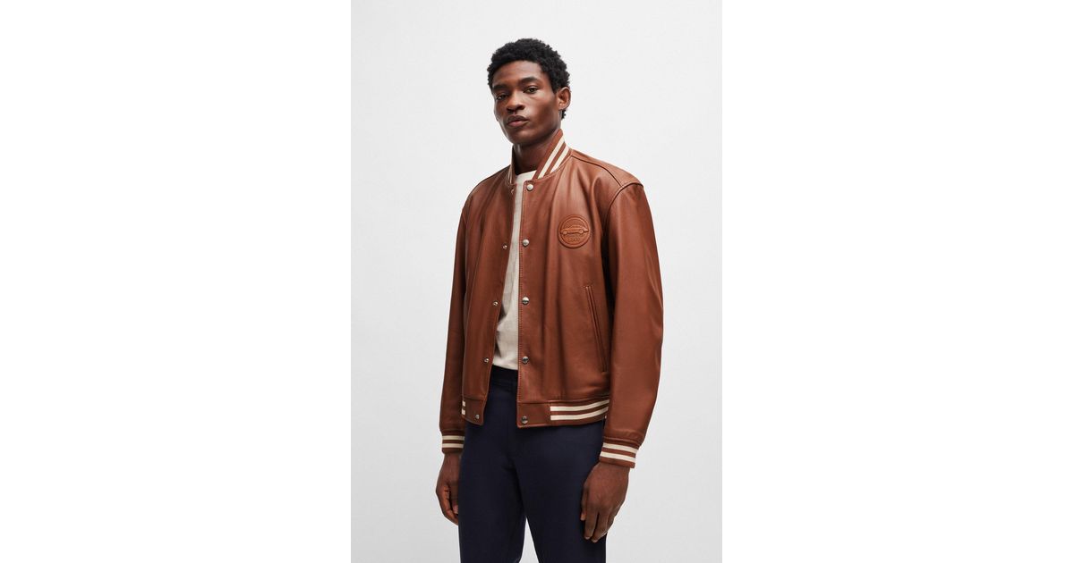 BOSS Porsche X Leather Jacket With Special Branding in Brown for Men ...