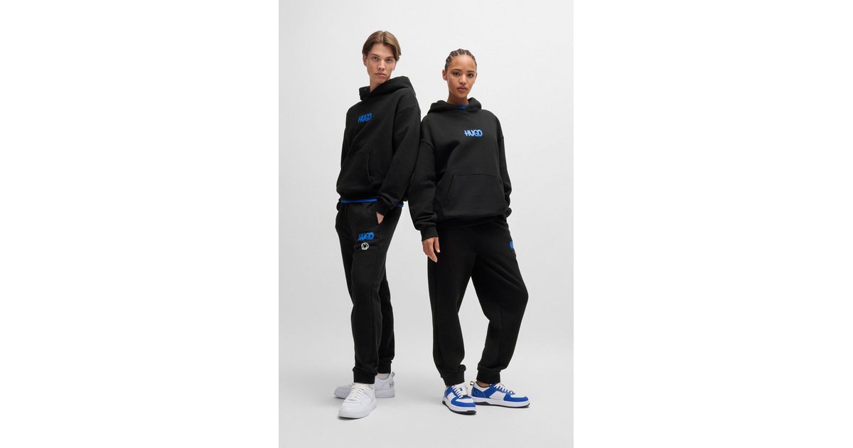 HUGO Cotton-terry Tracksuit Bottoms With Smiley-face Logo in Black for ...