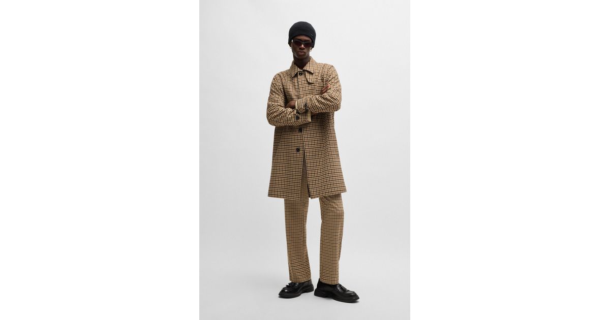 HUGO Houndstooth-check Regular-fit Coat With Concealed Closure in Brown ...