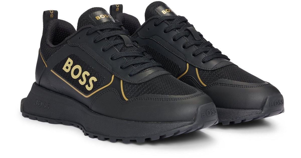 BOSS Mixed-material Trainers With Large Side-panel Logo in Black for ...