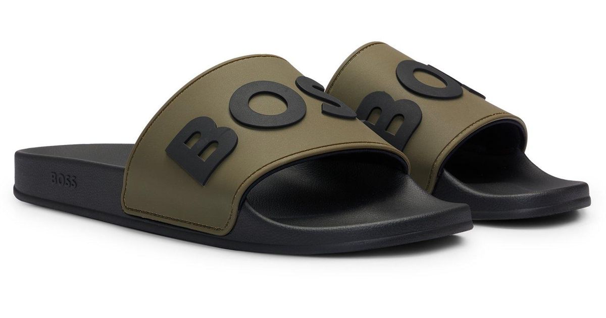 BOSS Italian-made Slides With Raised Logo in Black for Men | Lyst Canada