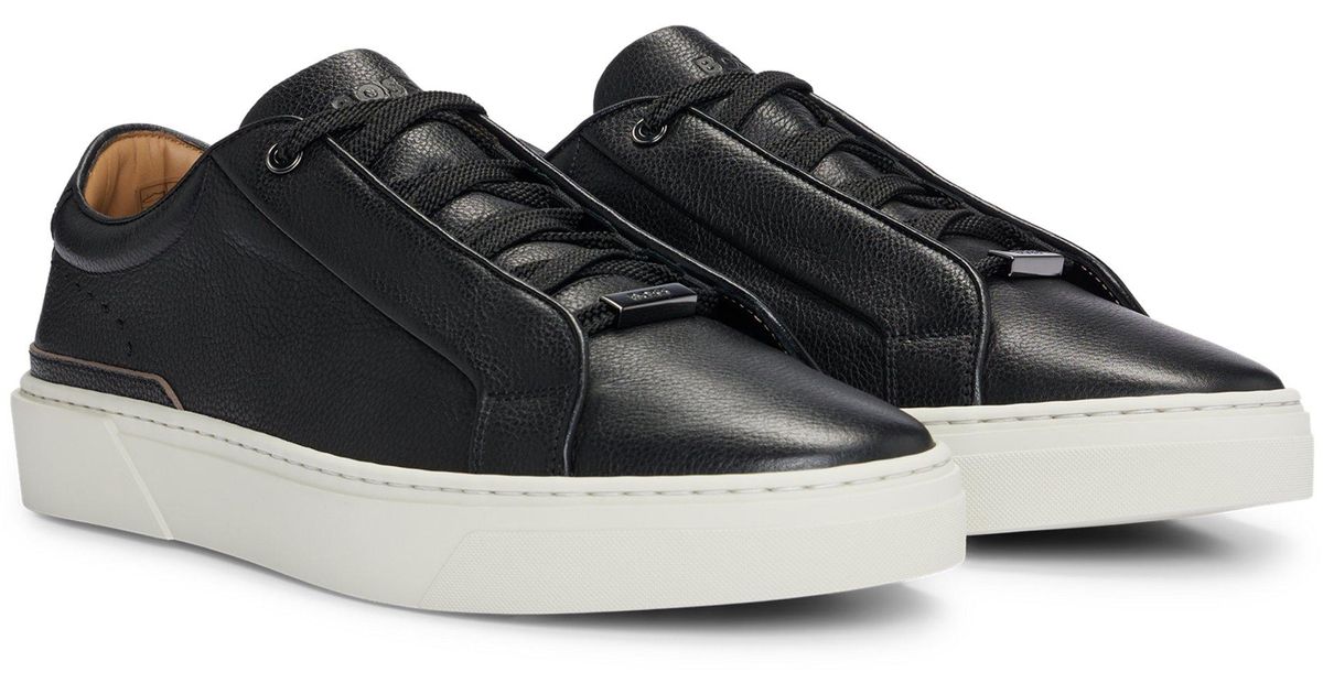 BOSS Gary Grained-leather Trainers With Branded Metal Lace Loop in ...