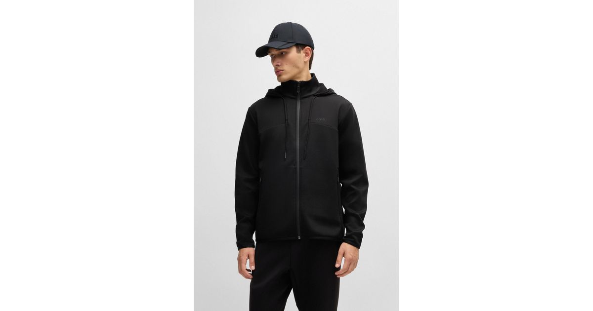 BOSS Bonded-fleece Zip-up Hoodie With Logo Detail in Black for Men | Lyst
