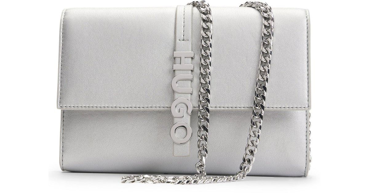 HUGO Logo-Lettering Clutch Bag in Grey | Lyst UK