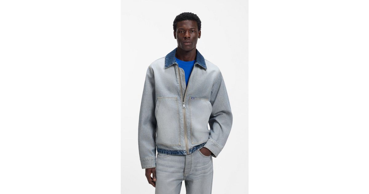 HUGO Denim Jacket With Inside-Out Styling in Blue for Men | Lyst UK
