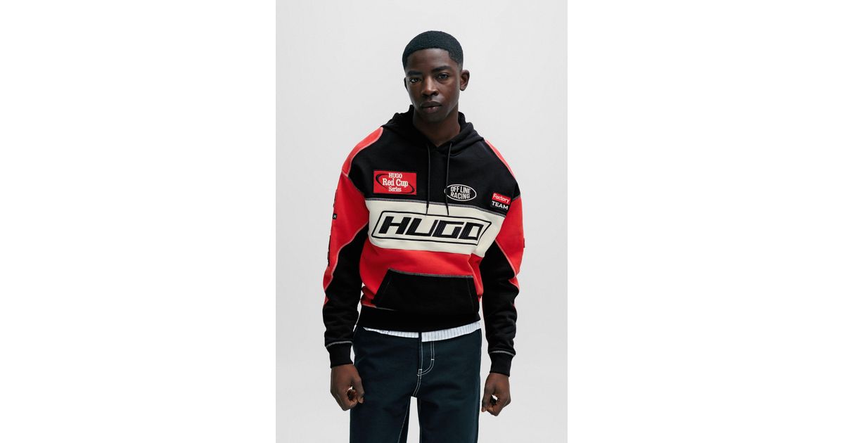 HUGO Colour-blocked Hoodie In Cotton With Racing-inspired Details for ...