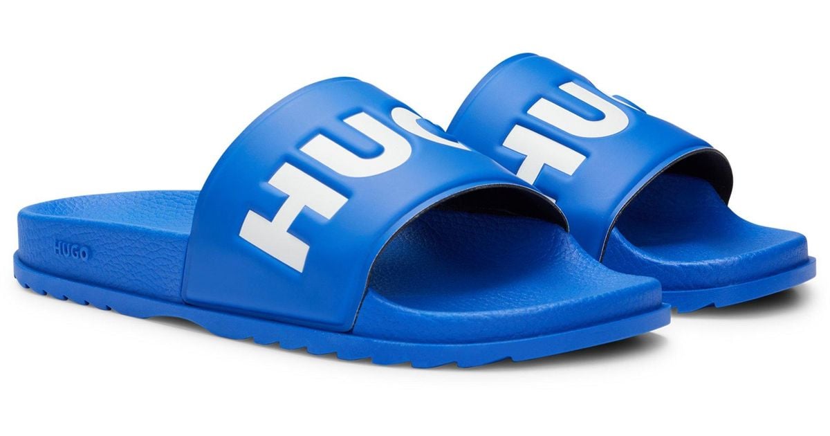 HUGO Slides With Logo Strap in Blue for Men | Lyst