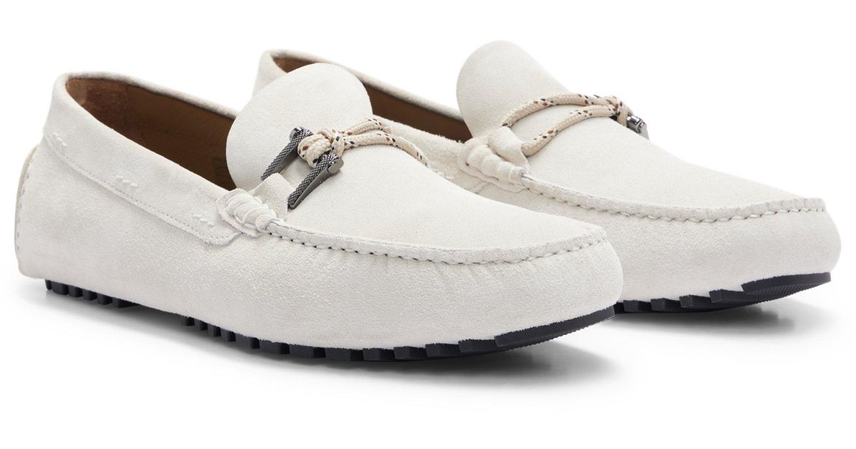 BOSS Driver Moccasins In Suede With Cord And Hardware Details in White ...