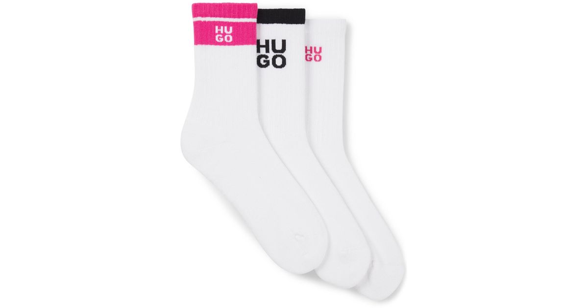HUGO Three-Pack Of Ribbed Short Socks With Stacked Logos in White | Lyst UK