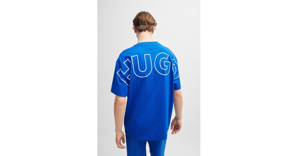 HUGO Cotton-jersey T-shirt With Outline Logos in Blue for Men | Lyst Canada
