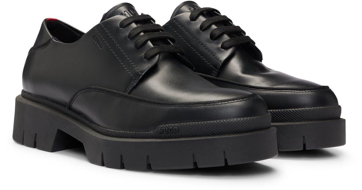 HUGO Leather Derby Shoes With Chunky Rubber Outsole in Black for Men ...