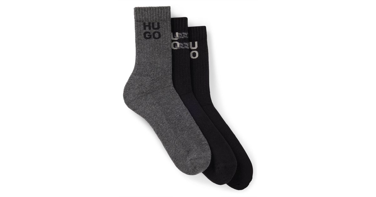 HUGO Three-pack Of Short-length Socks With Stacked Logos in Black for ...