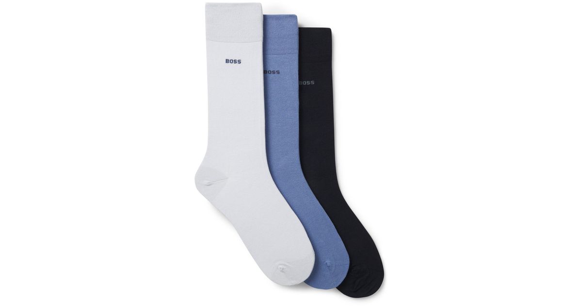 BOSS Three-Pack Of Regular-Length Socks in Blue for Men | Lyst UK