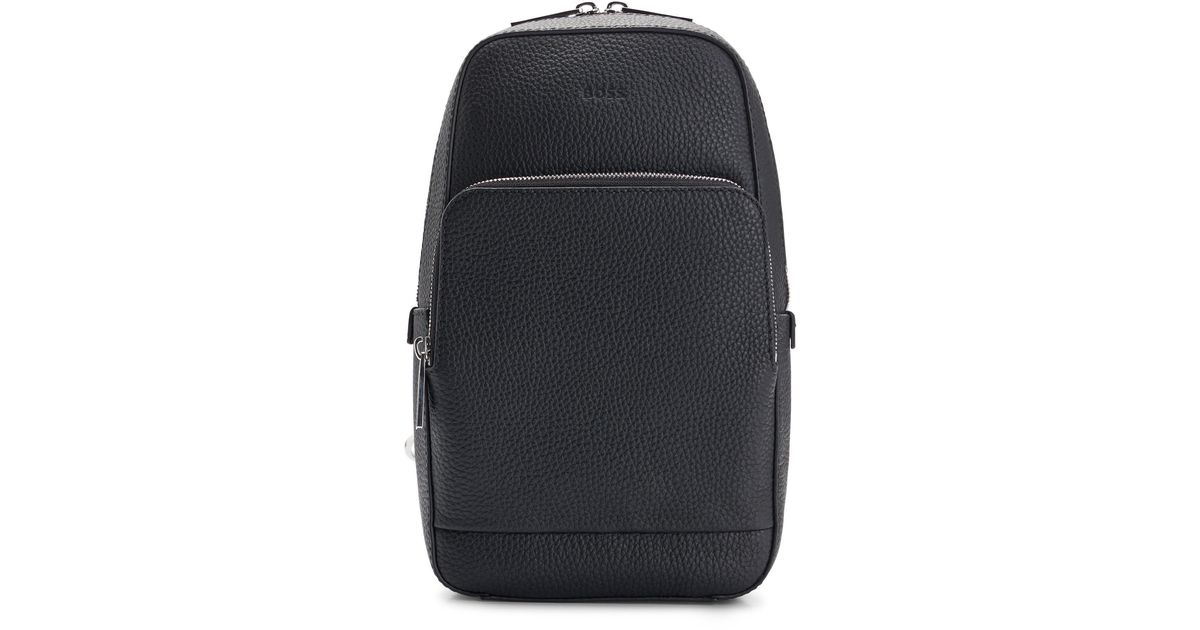 BOSS Grained Italian-leather Mono-strap Backpack With Emed Logo in ...