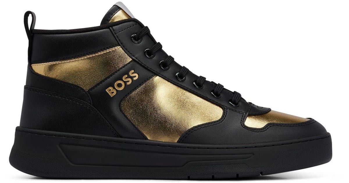 BOSS by HUGO BOSS Mixed-material High-top Trainers With Metallic-effect ...