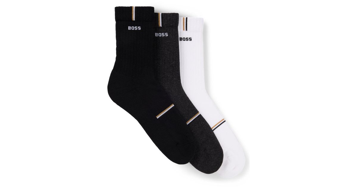 BOSS Three-pack Of Short Socks With Logos in Black for Men | Lyst