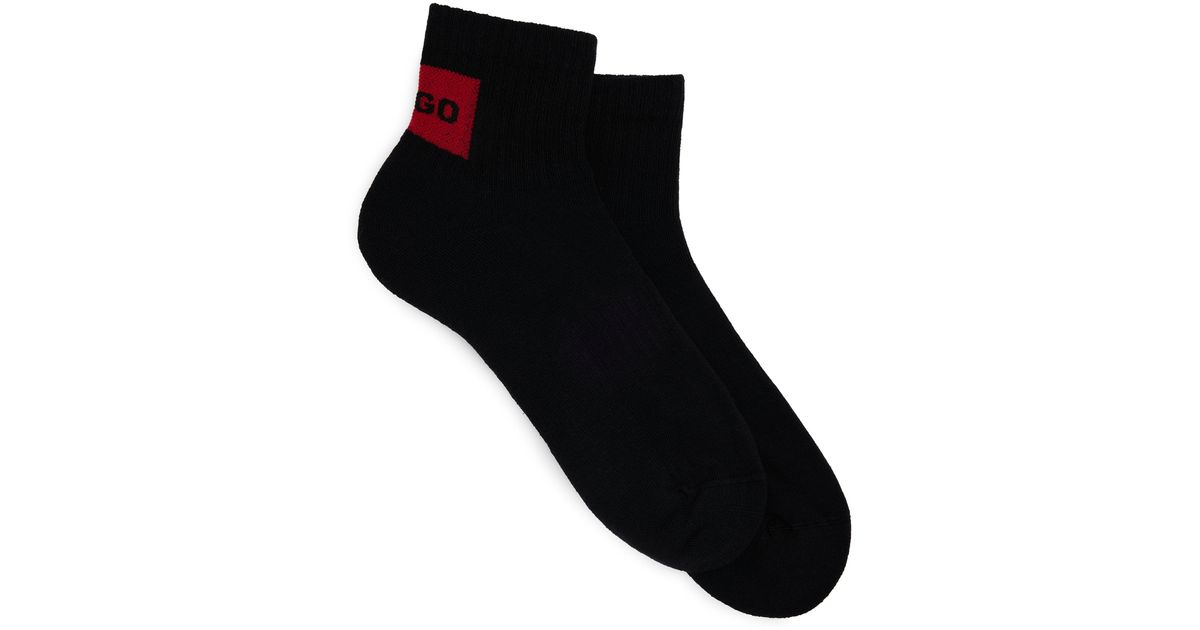 HUGO 2-pack Ribbed Cotton Socks With Red Logo Labels in Black for Men ...
