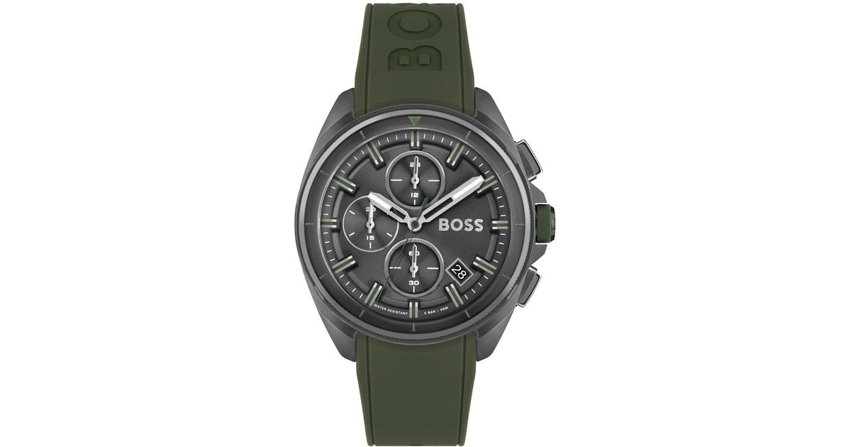 BOSS Plated Chronograph Watch With Silicone Strap in Grey for Men | Lyst UK