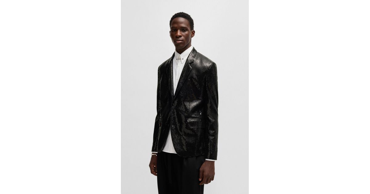 HUGO Modern-fit Jacket In Sequinned Stretch Fabric in Black for Men | Lyst