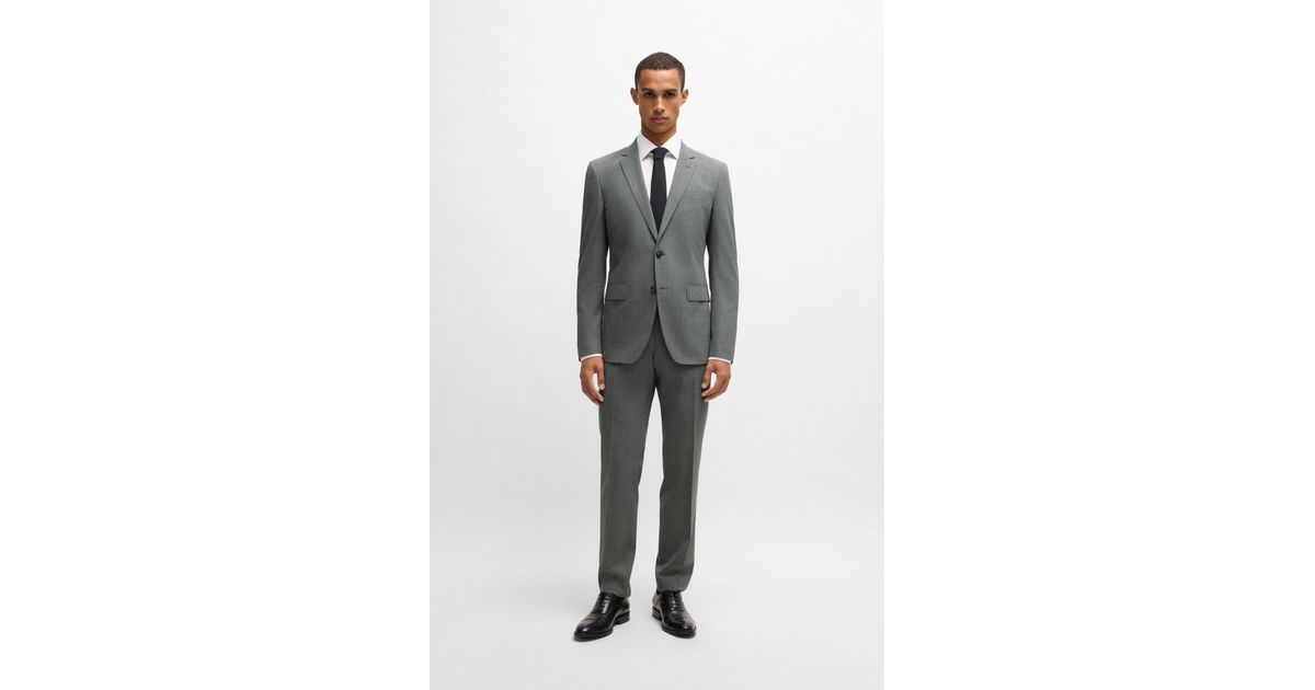BOSS Slim-fit Suit In Micro-patterned Stretch Cloth in Gray for Men | Lyst
